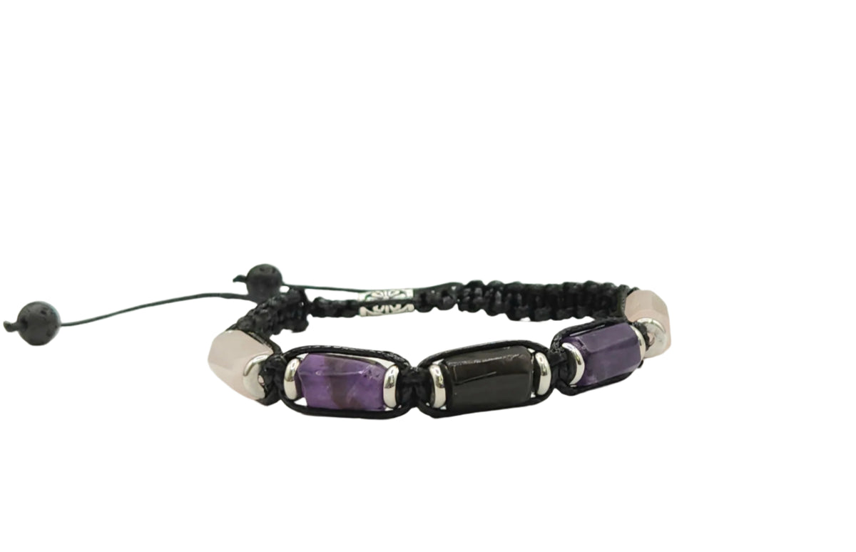 Amethyst, Rose Quartz and Black Obsidian Adjustable Bracelet – The Mind ...